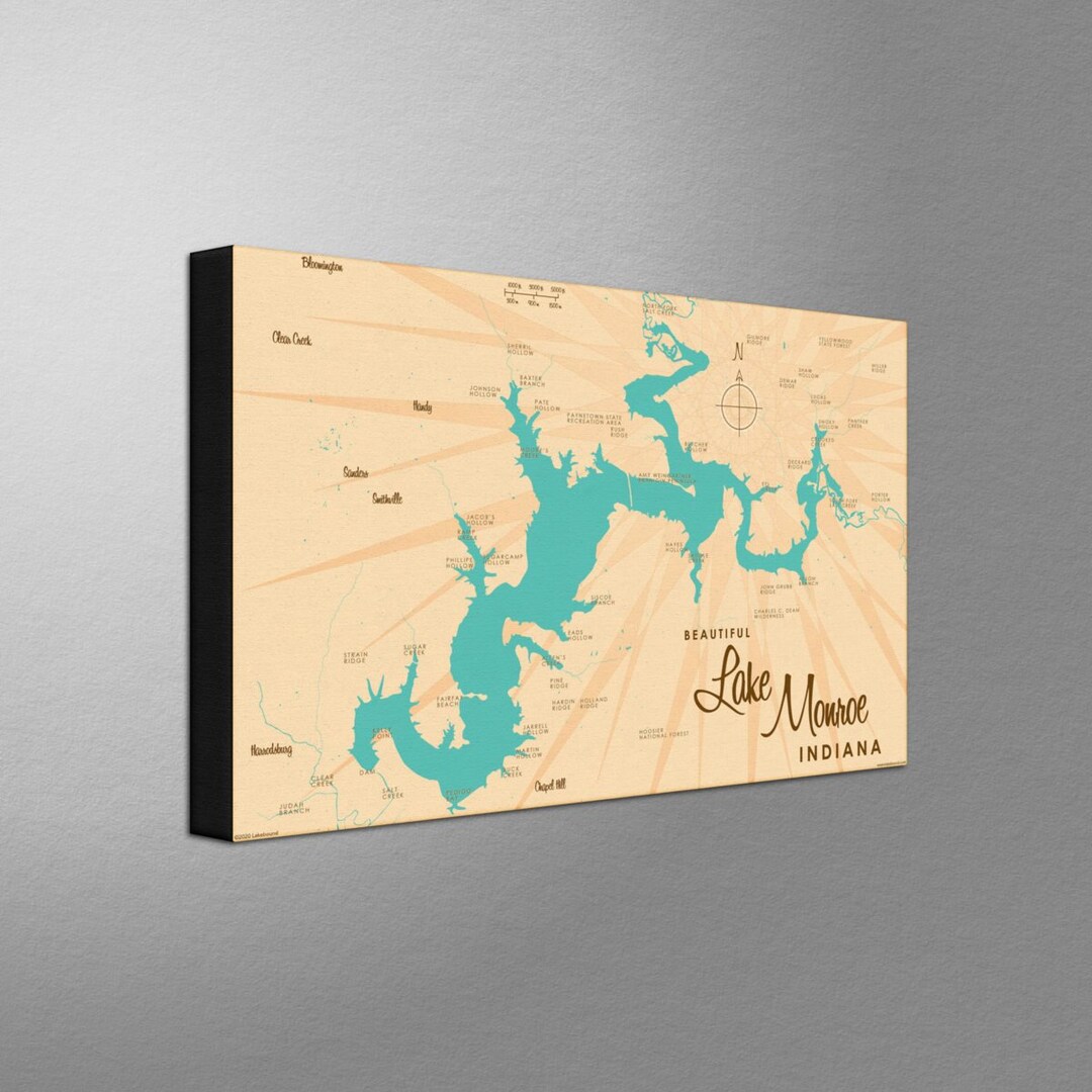 Lake Monroe Indiana Map Canvas, Pillow, Blanket From Illustration by ...