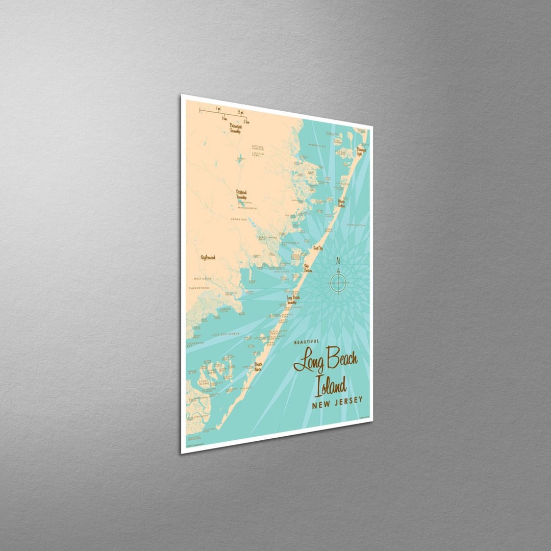 Long Beach Island, New Jersey Map Giclee Art Print Poster From ...