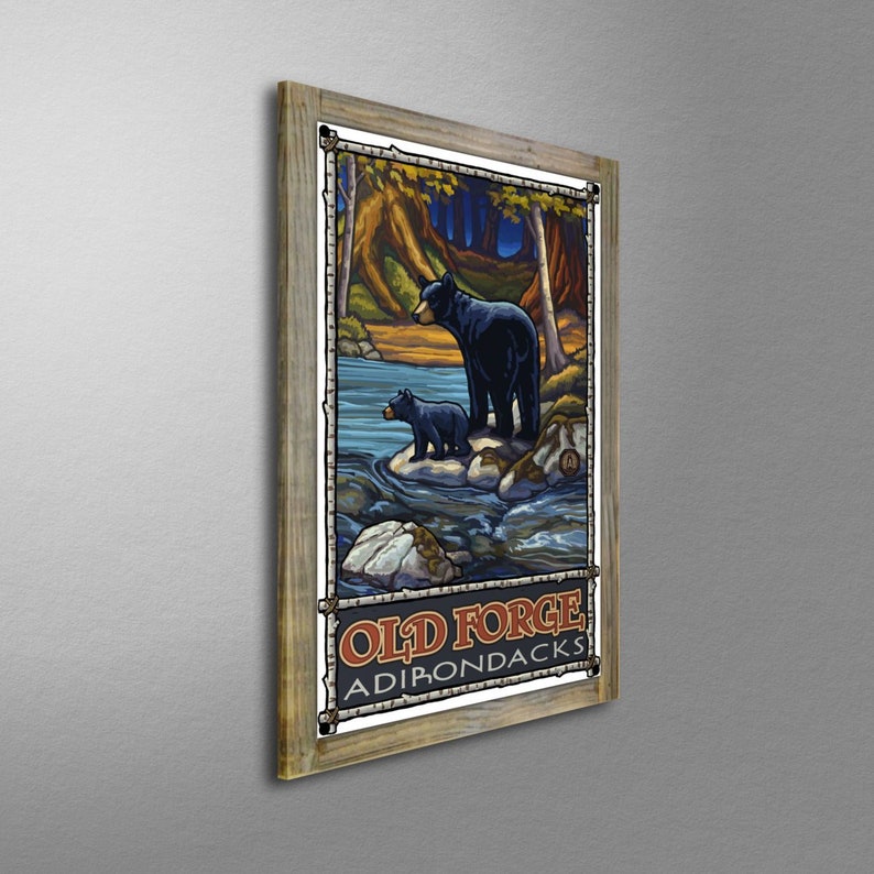 Old Forge Adirondacks Art Print: New York Bears in Stream Travel Poster ...