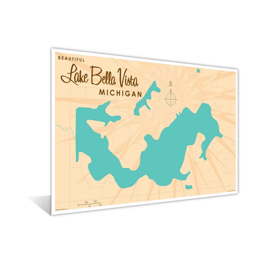 Lake Bella Vista Michigan Map Giclee Art Print Poster From Illustration ...