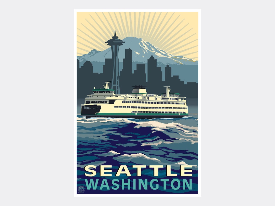 Seattle Skyline Giclee Art Print Poster From Travel Artwork by Artist ...