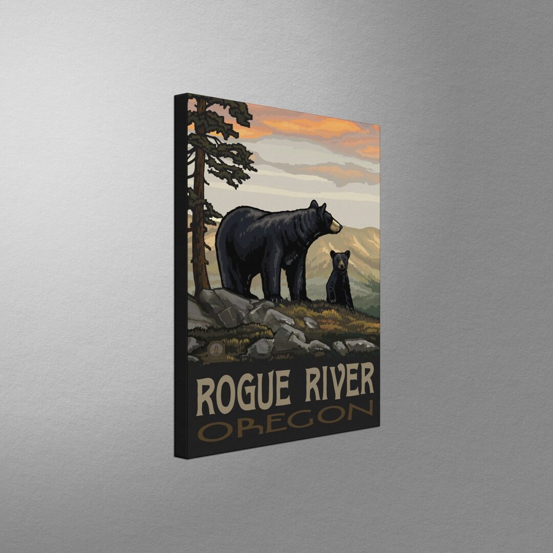 Rogue River Oregon Black Bear Art: Canvas, Pillow, Blanket - Etsy