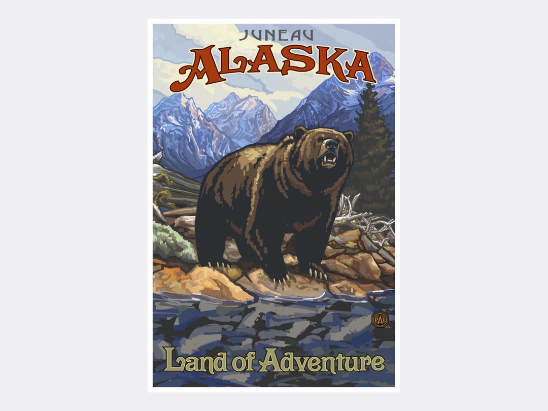 Juneau Alaska Grizzly Bear Art Print: Vintage Travel Poster - Etsy