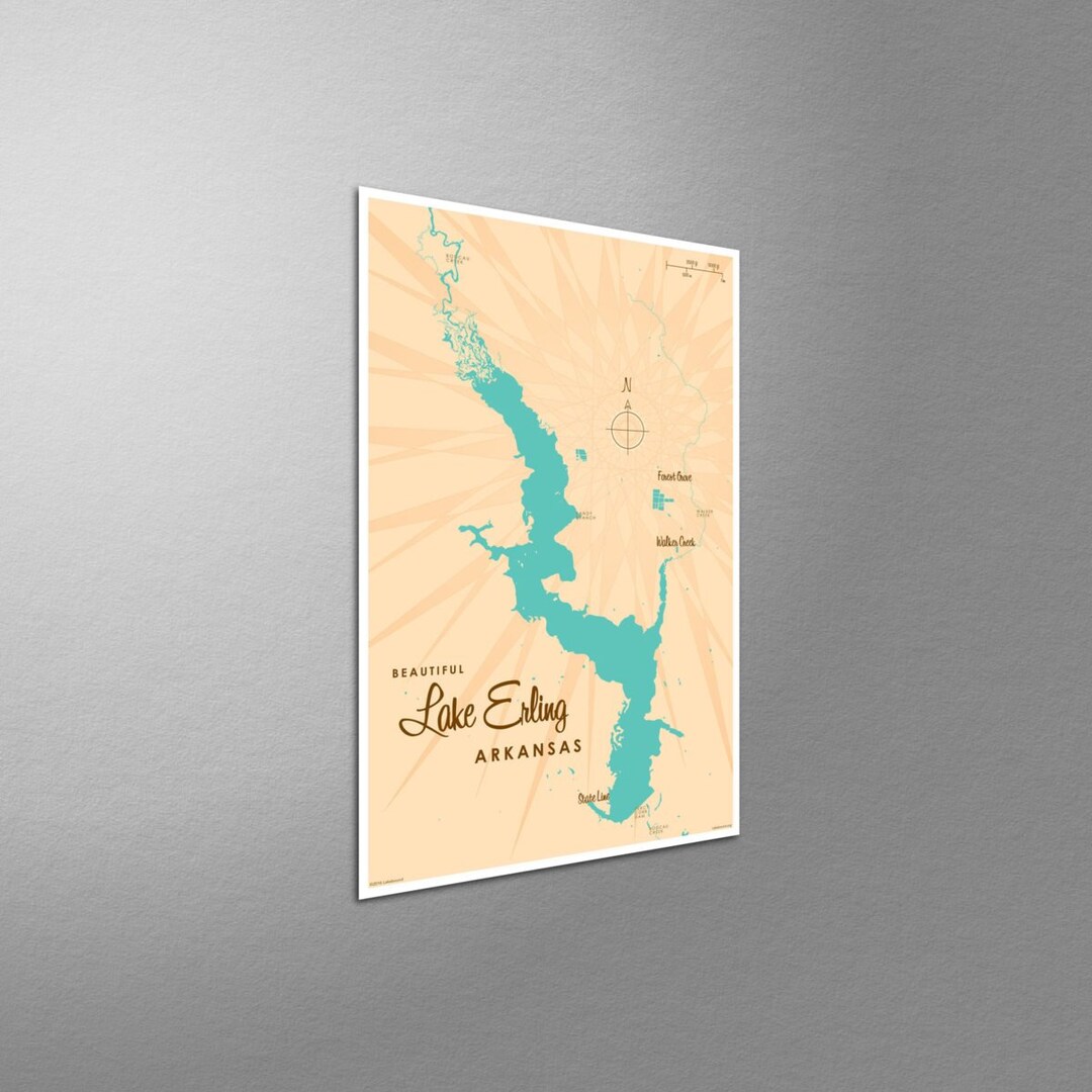 Lake Erling Arkansas Map Giclee Art Print Poster From Illustration by ...