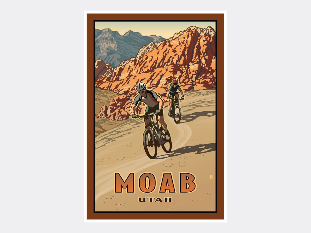 Moab Utah Bikers Giclee Art Print Poster From Travel Artwork by Artist ...