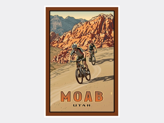 Moab Utah Bikers Giclee Art Print Poster From Travel Artwork - Etsy