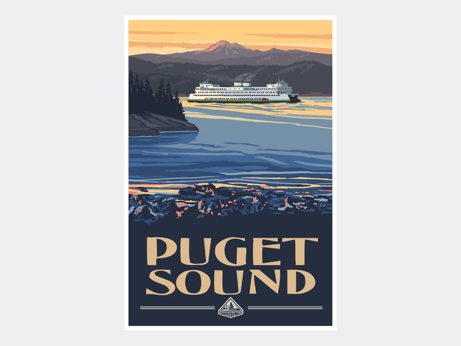Puget Sound Ferry Washington Giclee Art Print Poster From - Etsy