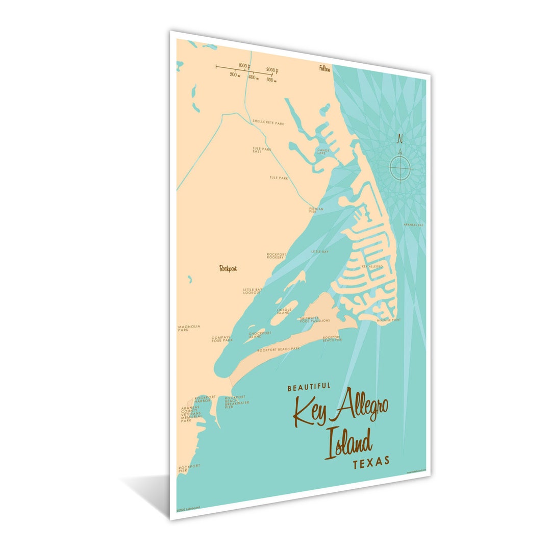Key Allegro Island Texas Map Giclee Art Print Poster From Illustration ...