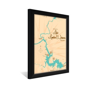Lake LBJ Texas Map Giclee Art Print Poster From Illustration by ...