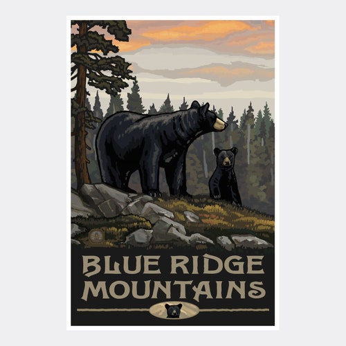 Blue Ridge Mountains Bear Watercolor Art Print Asheville - Etsy