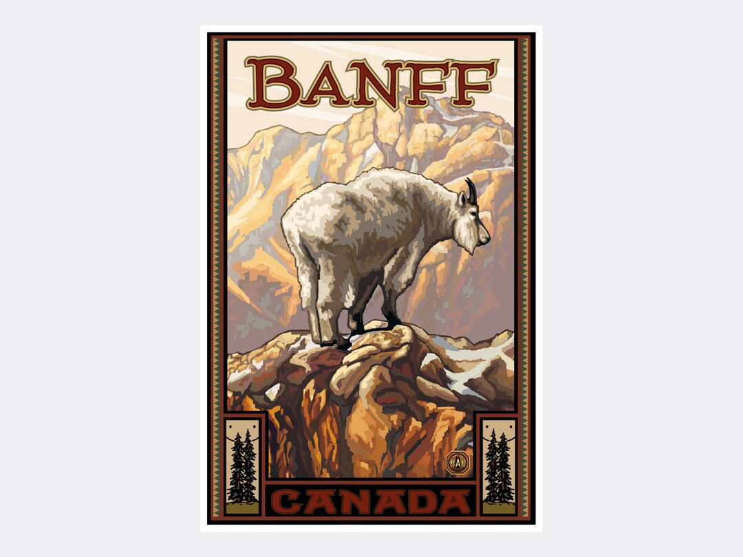 Banff Canada Mountain Goat Art Print: Vintage Travel Poster - Etsy