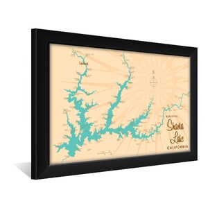 Shasta Lake California Map Giclee Art Print Poster From Illustration by ...