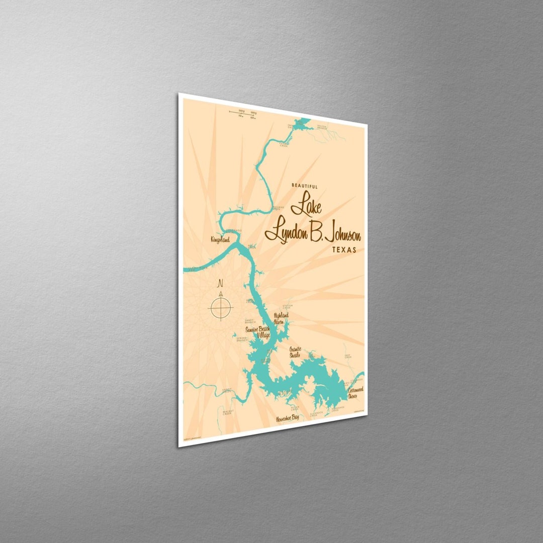 Lake LBJ Texas Map Giclee Art Print Poster From Illustration by ...
