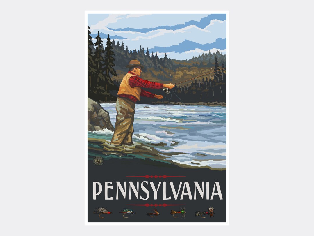 Pennsylvania Fly Fisherman Art Print: Vintage Travel Poster - Etsy