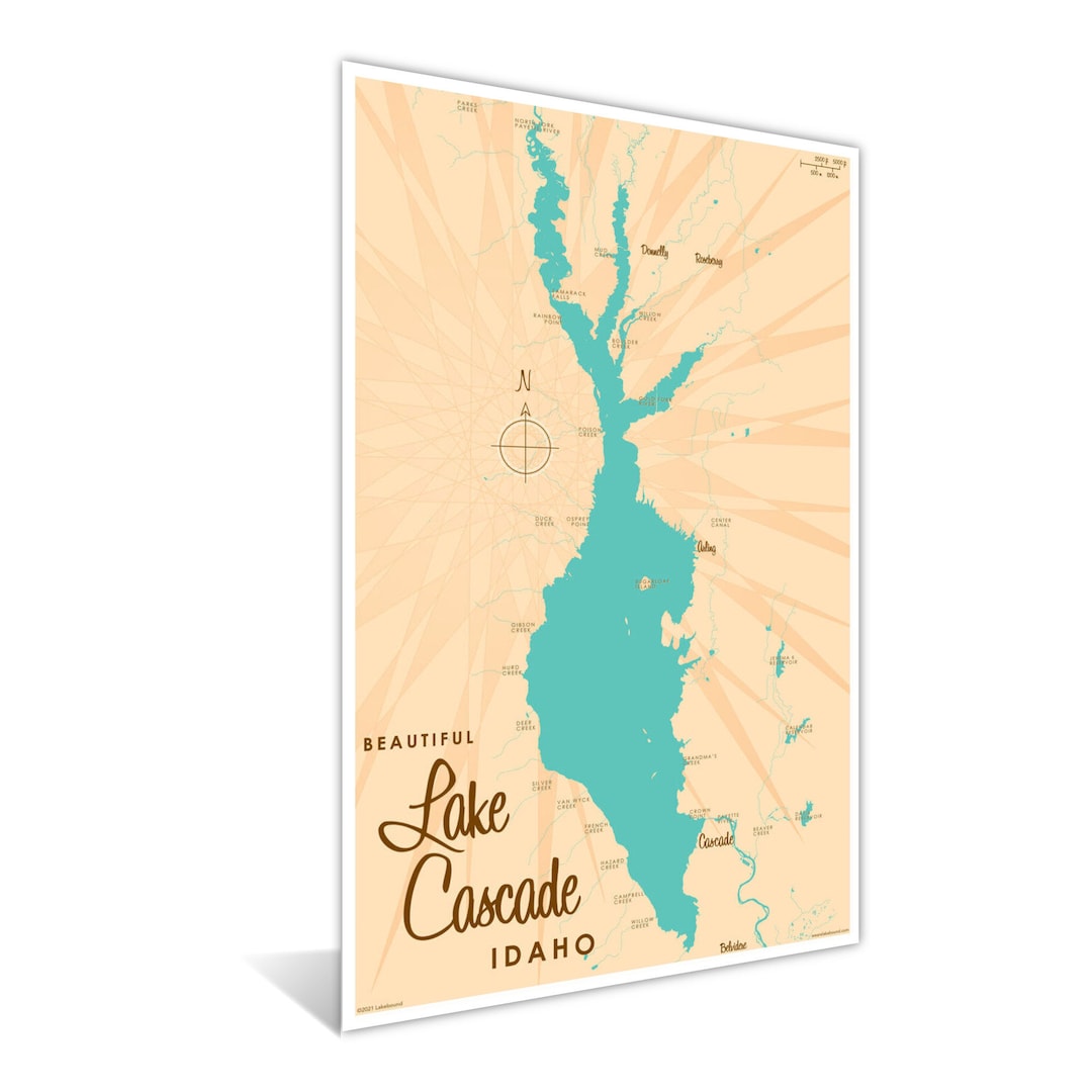Lake Cascade Idaho Map Giclee Art Print Poster From Illustration by ...