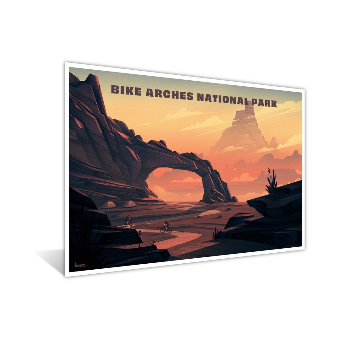 Arches National Park Bike Ride Art Print: Sunset Landscape Giclee ...