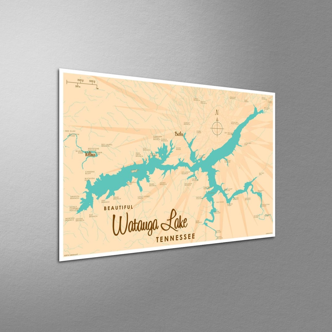 Watauga Lake Tennessee Map Giclee Art Print Poster From Illustration by ...