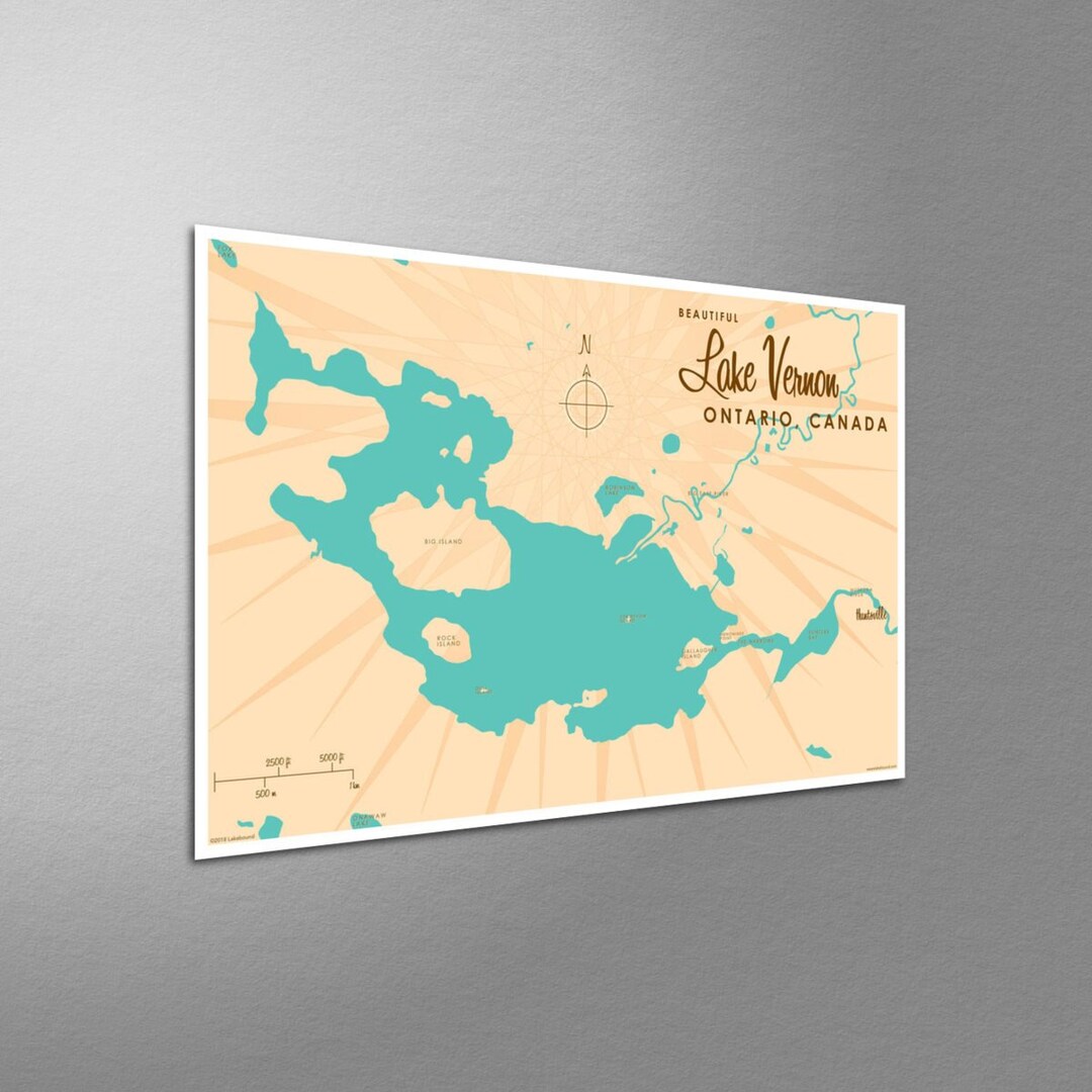 Lake Vernon Ontario Map Giclee Art Print Poster From Illustration by ...