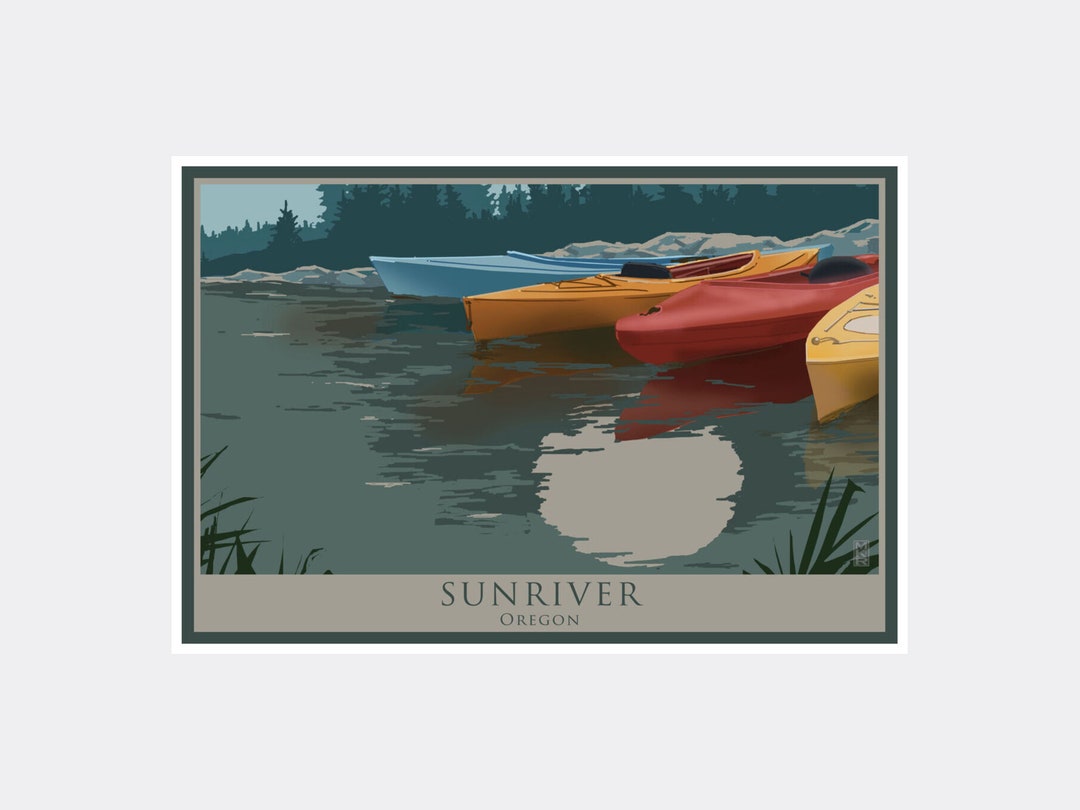 Sunriver Oregon Kayaks in Moonlight Giclee Art Print Poster From ...