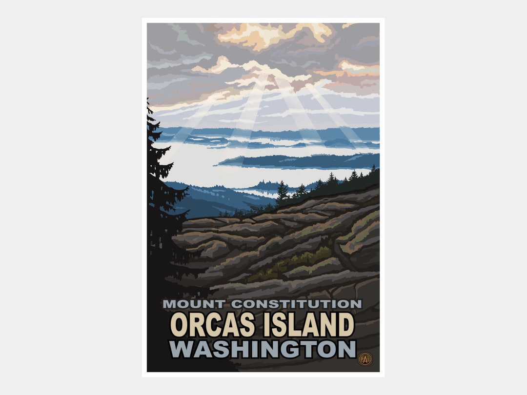 Orcas Island Art Print: Mount Constitution Washington Travel Poster - Etsy