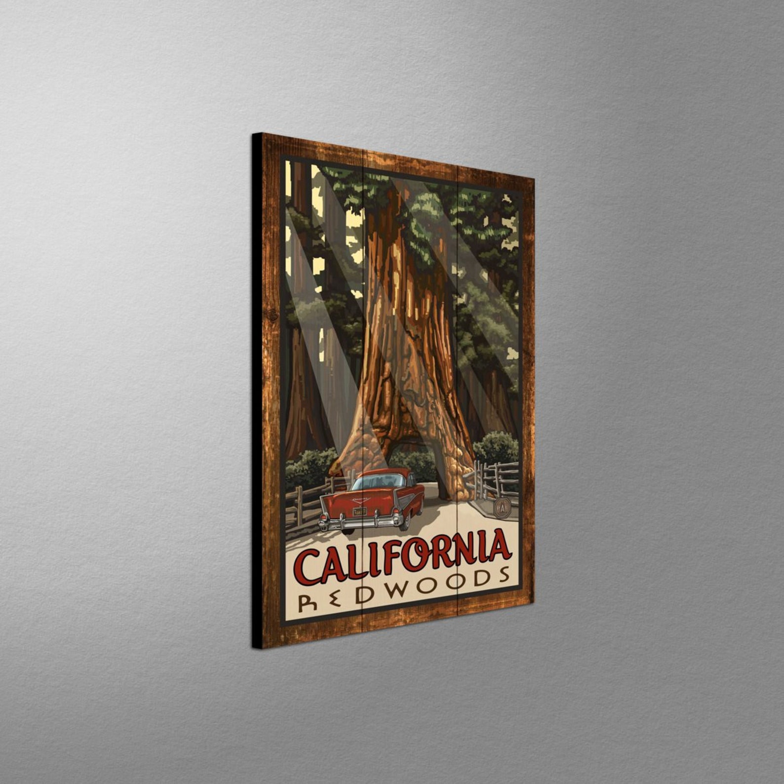 California Redwoods Car Thru Tree Art Print: Vintage Travel Poster - Etsy