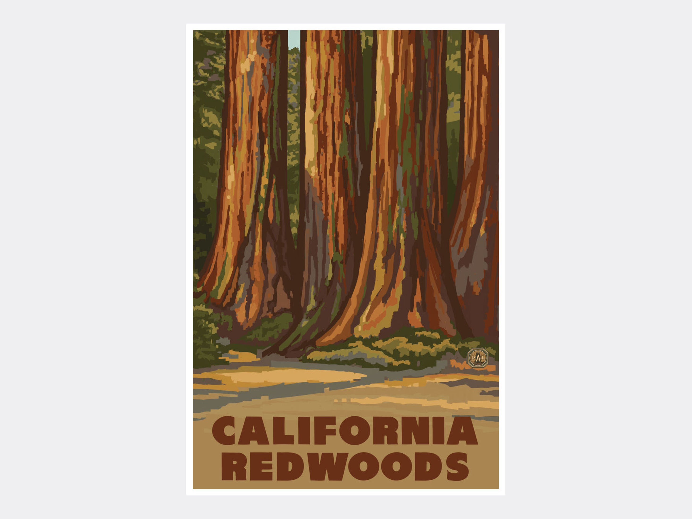 California Redwoods Trees Giclee Art Print Poster From Travel Artwork ...
