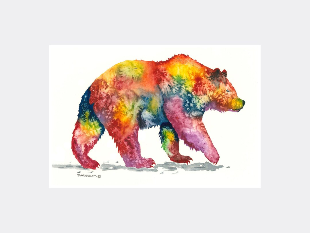 Rainbow Grizz Giclee Art Print Poster From Watercolor by Artist Dave ...