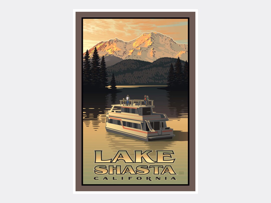 Lake Shasta Houseboat Art Print: California Travel Poster - Etsy
