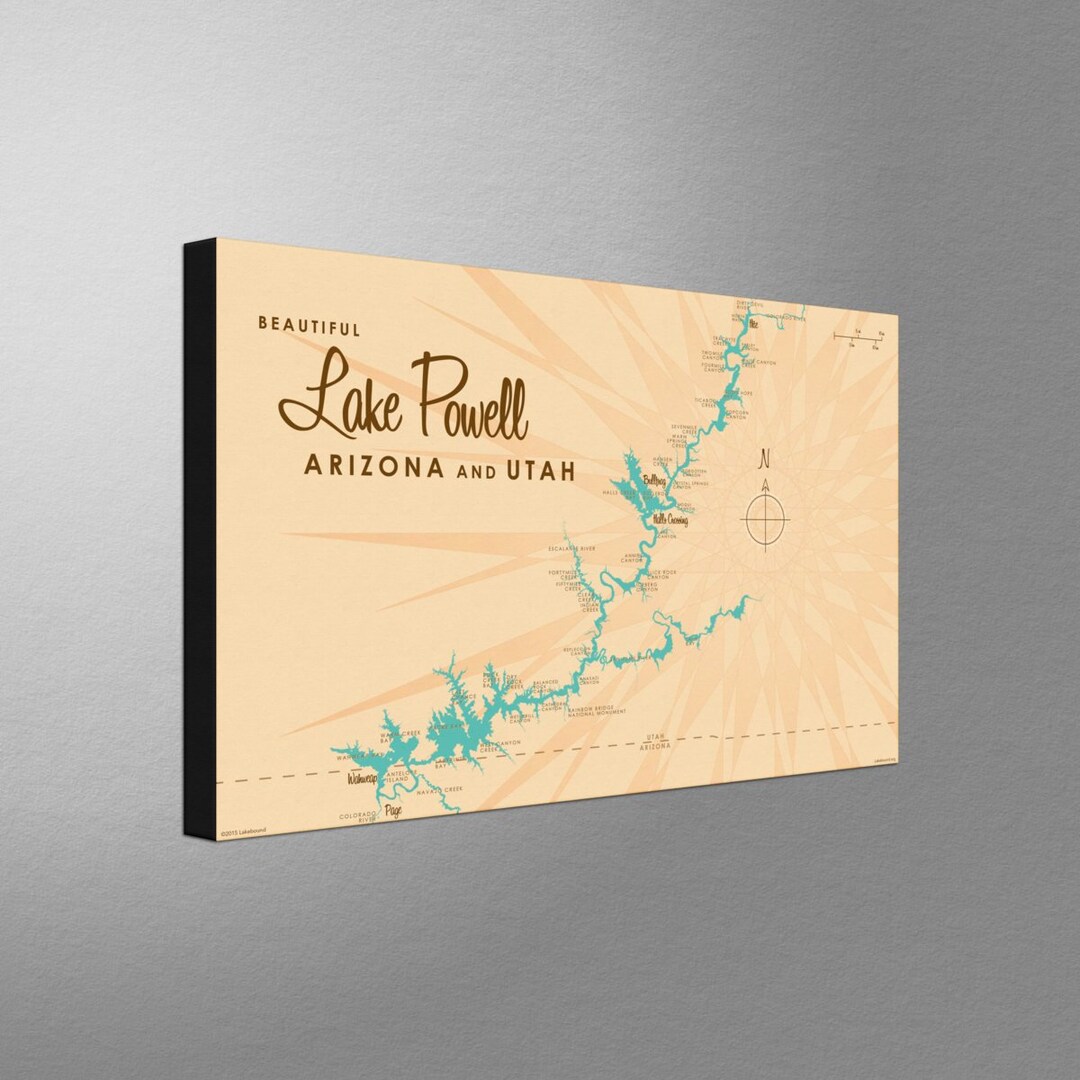 Lake Powell UT Arizona Map Canvas, Pillow, Blanket From Illustration by ...