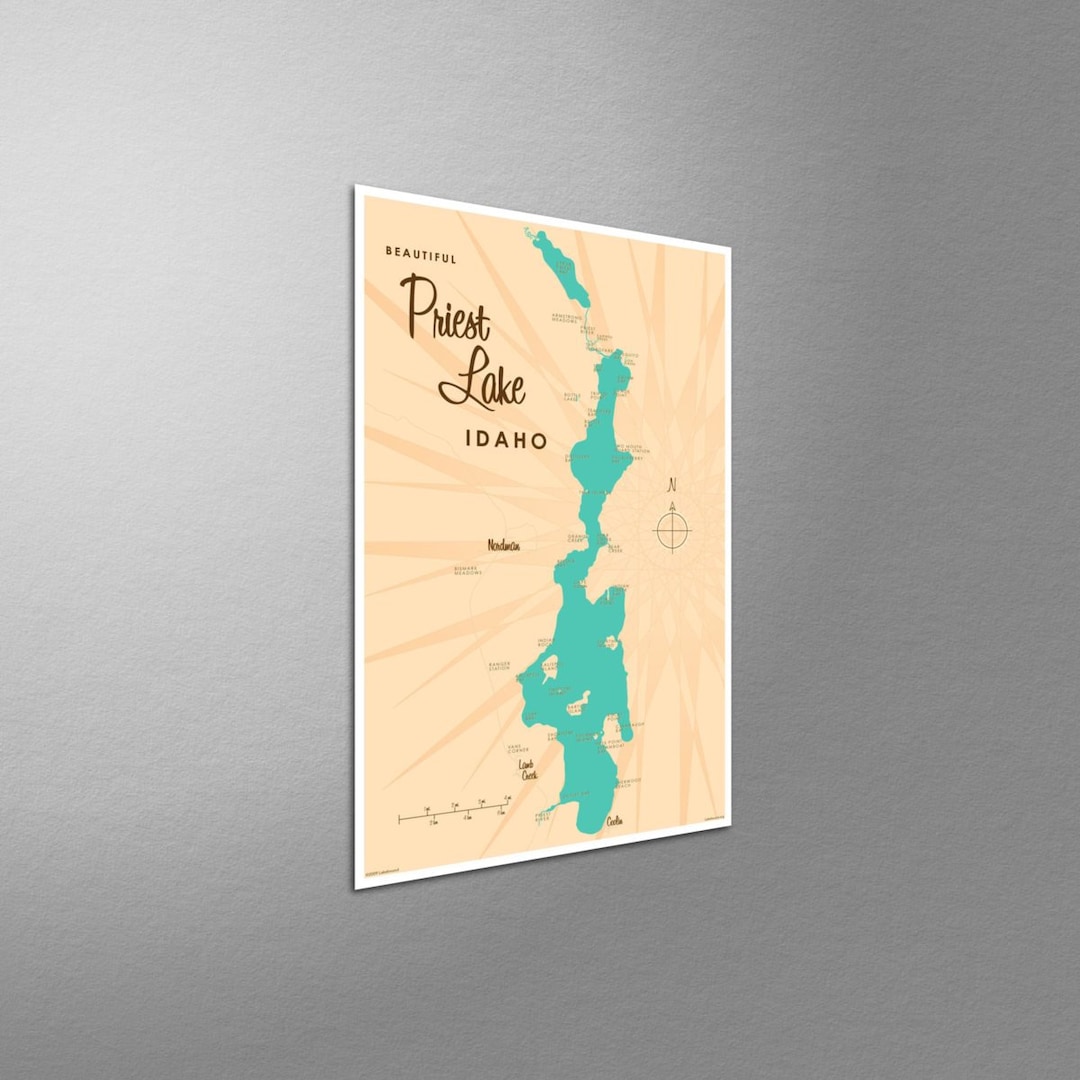Priest Lake Idaho Map Giclee Art Print Poster From Illustration by ...