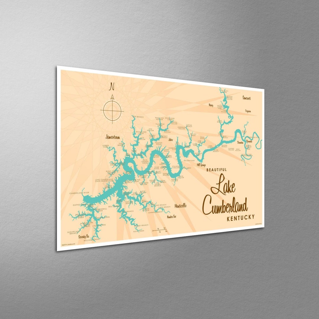 Lake Cumberland Kentucky Map Giclee Art Print Poster From Illustration ...