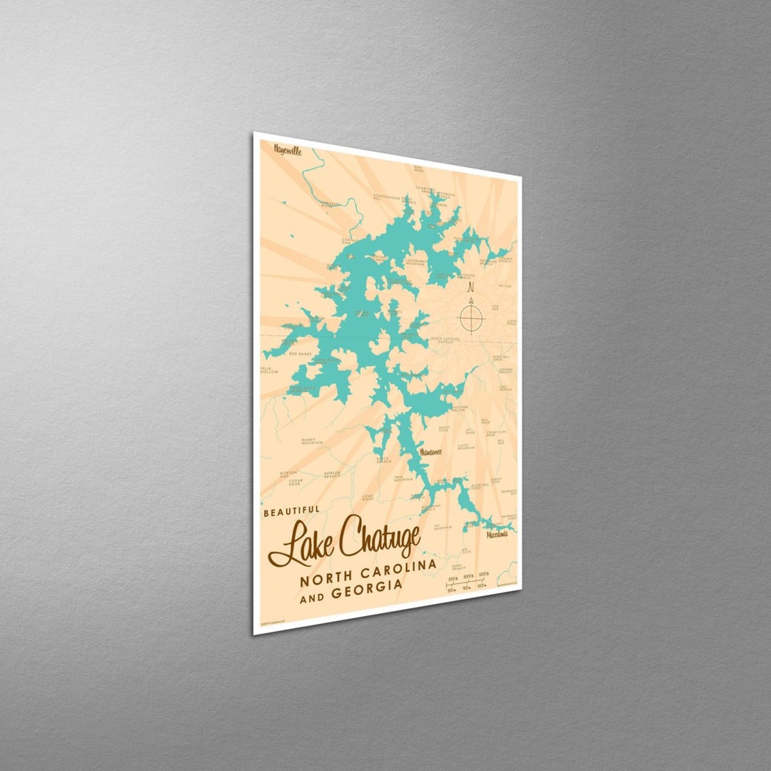 Lake Chatuge NC Georgia Map Giclee Art Print Poster From Illustration ...