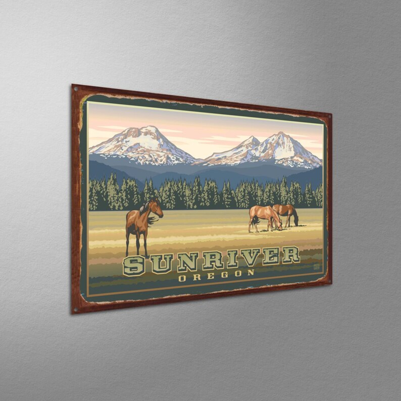 Sunriver Oregon Art Print: Three Sisters Mountains Travel Poster - Etsy