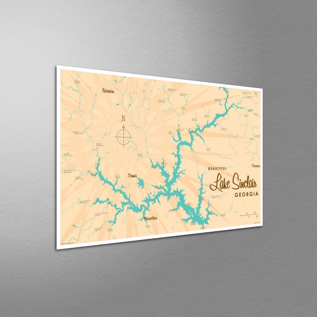 Lake Sinclair Georgia Map Giclee Art Print Poster From Illustration by ...