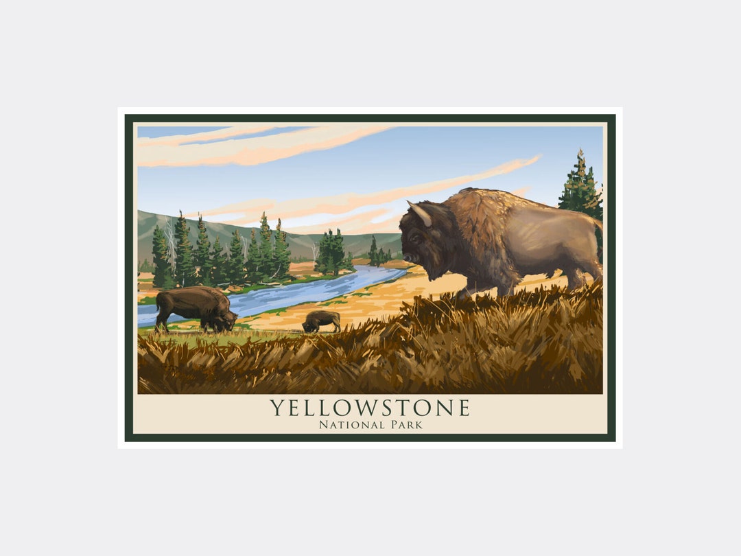Yellowstone National Park Field of Bison Giclee Art Print Poster From ...
