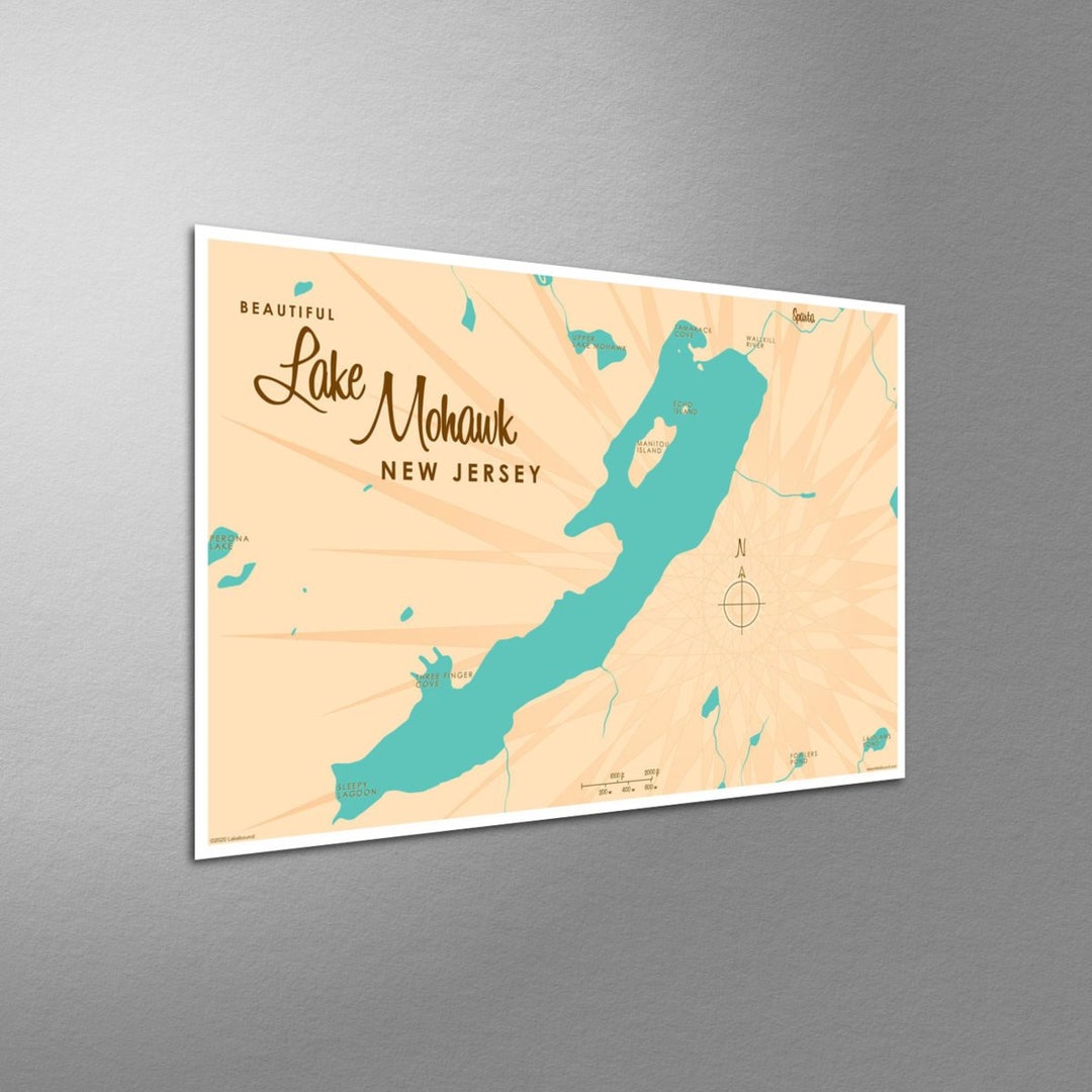 Lake Mohawk New Jersey Map Giclee Art Print Poster From Illustration by ...