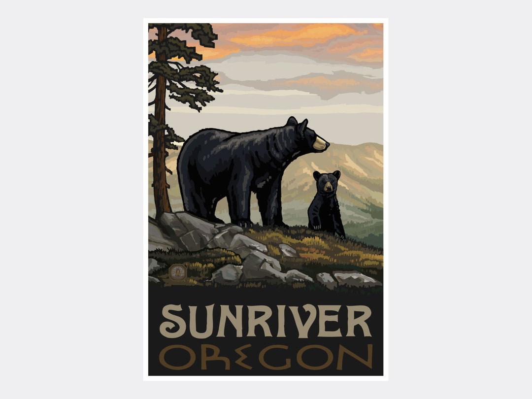 Sunriver Oregon Black Bear Art Print: Vintage Travel Poster - Etsy