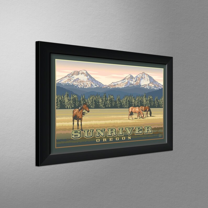 Sunriver Oregon Art Print: Three Sisters Mountains Travel Poster - Etsy