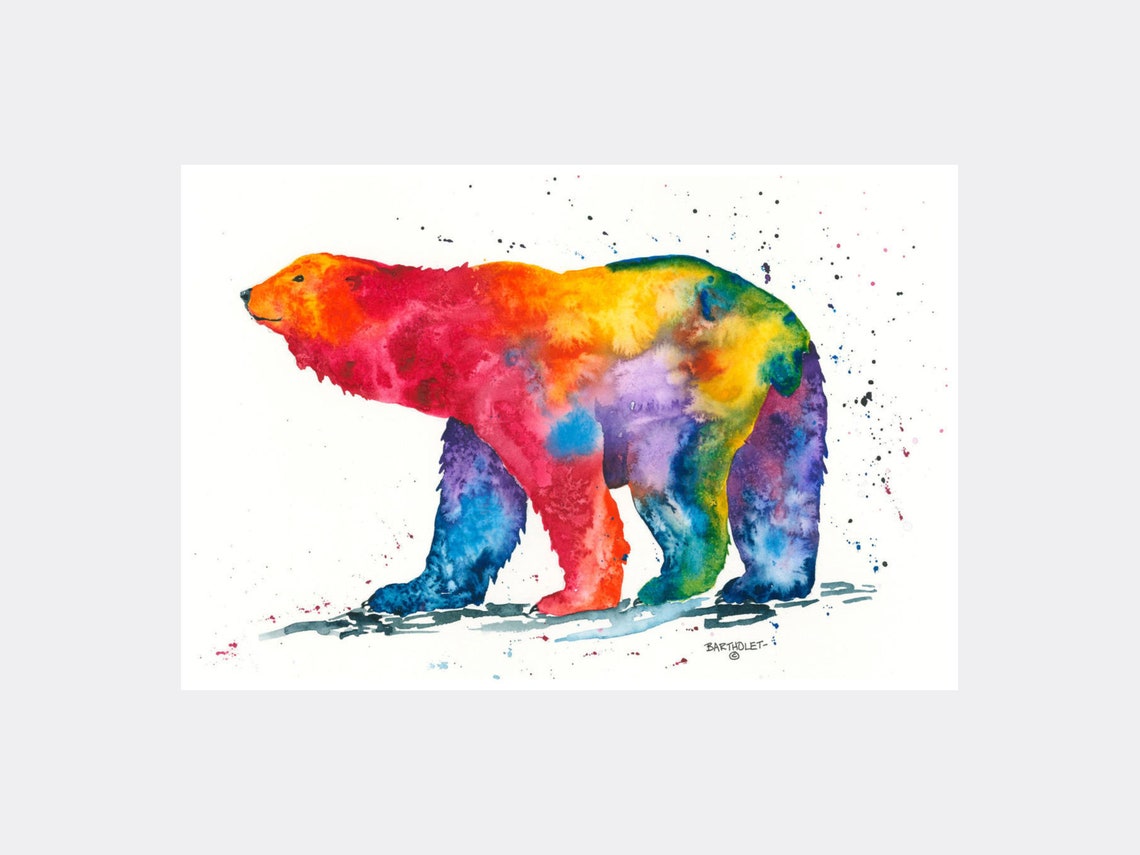 Rainbow Polar Bear Giclee Art Print Poster From Watercolor by Artist ...