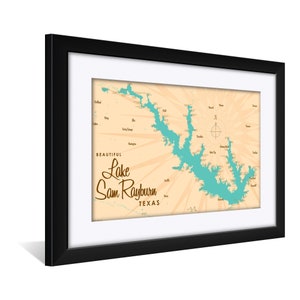 Lake Sam Rayburn Texas Map Giclee Art Print Poster From Illustration by ...
