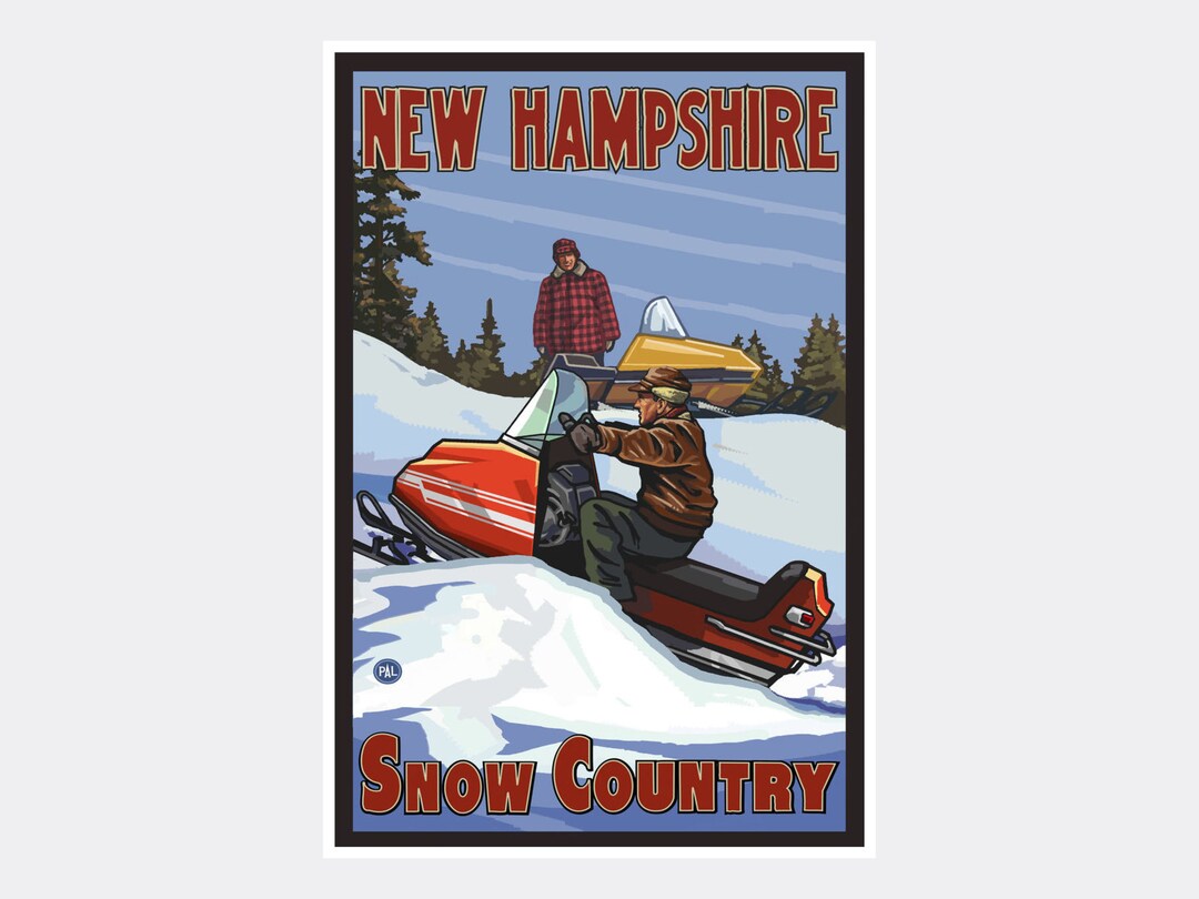 New Hampshire Snowmobilers Giclee Art Print Poster from Travel Artwork ...