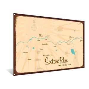 Spokane River Washington Map Giclee Art Print Poster From Illustration ...
