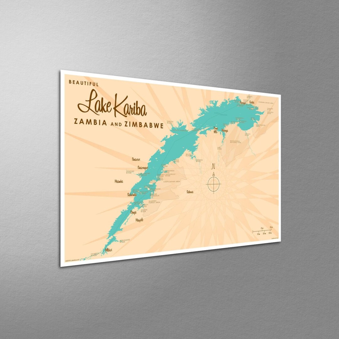 Lake Kariba, Zambia & Zimbabwe Map Giclee Art Print Poster From ...