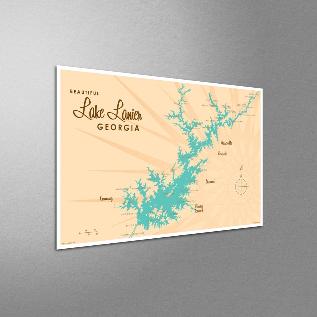 Lake Lanier Georgia Map Giclee Art Print Poster From Illustration by ...