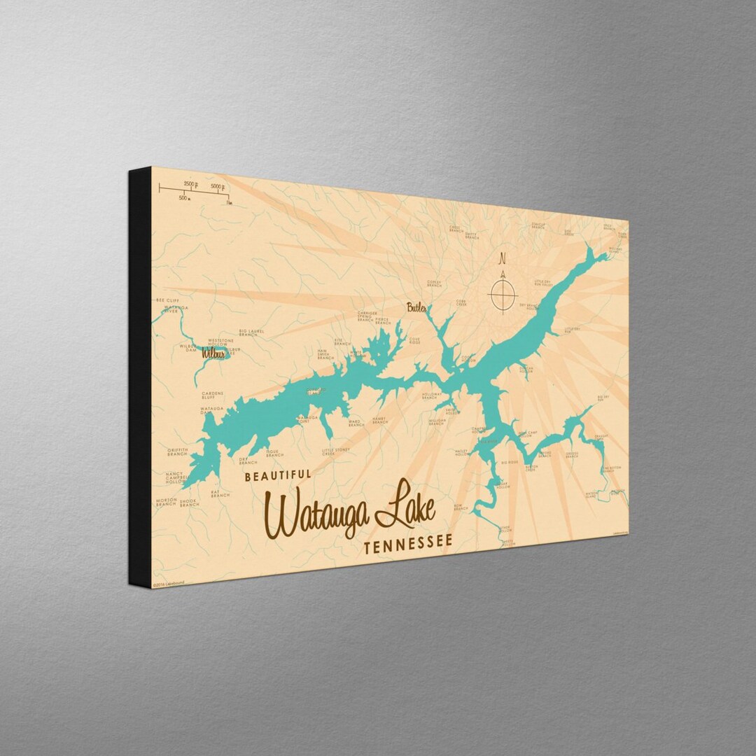 Watauga Lake Tennessee Map Canvas, Pillow, Blanket From Illustration by ...