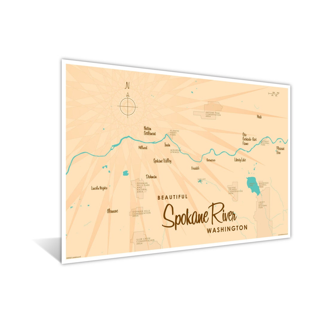 Spokane River Washington Map Giclee Art Print Poster From Illustration ...
