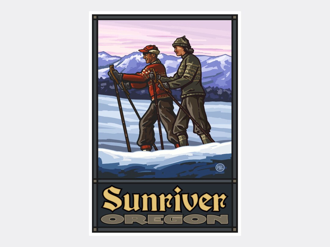 Sunriver Oregon Skiers Art Print: Vintage Travel Poster - Etsy
