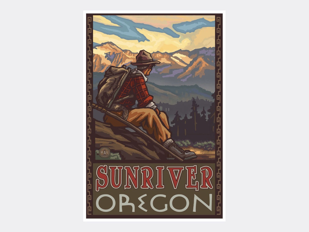 Sunriver Oregon Mountain Hiker Man Giclee Art Print Poster From Travel ...