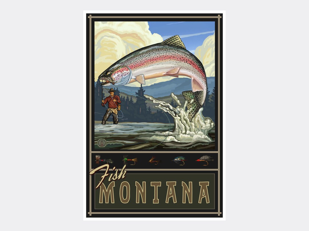 RTF Fish Montana Giclee Art Print Poster From Travel Artwork by Artist ...