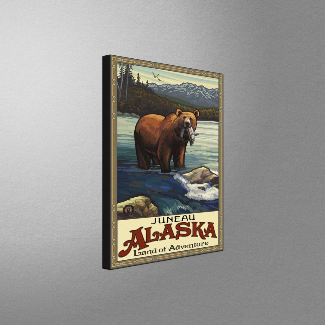 Juneau Alaska Grizzly Bear Art: Vintage Travel Poster, Canvas Print - Etsy